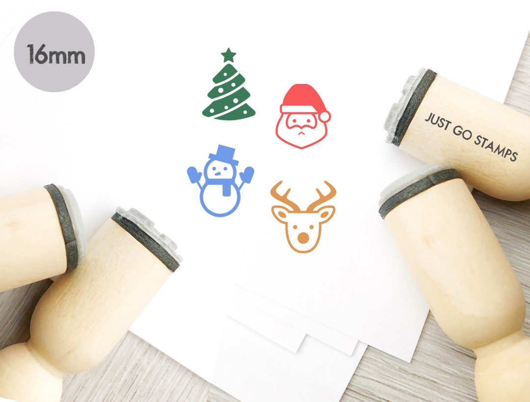 4 PCS Christmas Rubber Stamp Φ16mm/20mm/25mm Chrismas Stamp Set, Santa ...