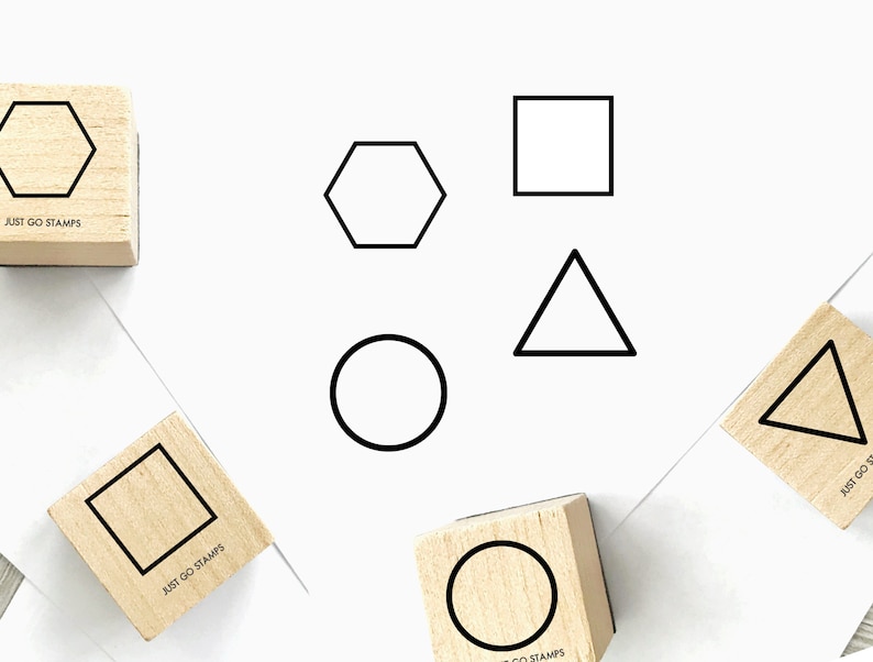 Set of 4 - Geometric Shapes Rubber Stamp - Φ20/30/40mm Mini Stamp ...