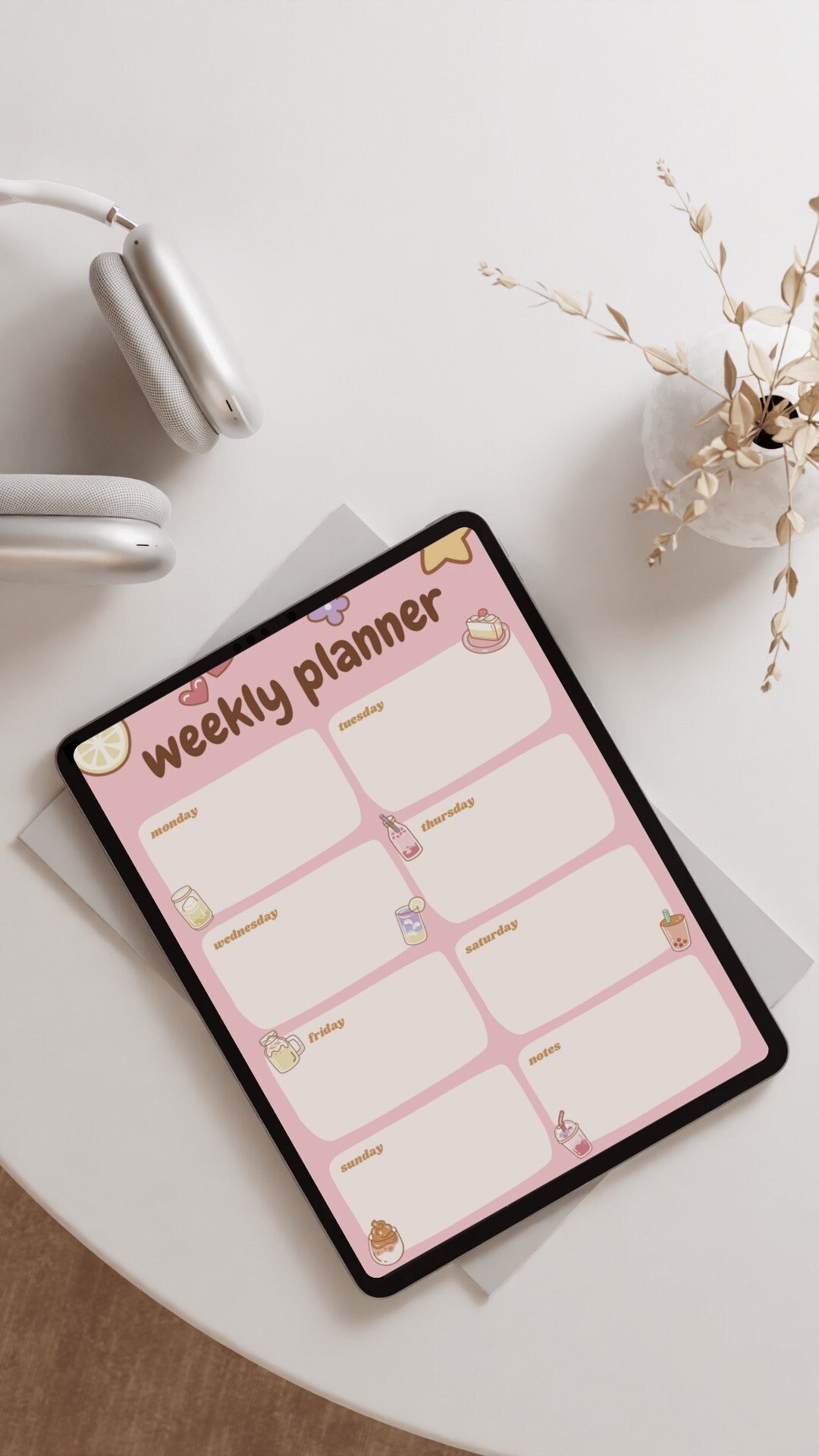 Cute Kawaii Weekly Planner Anime Pink Boba Bubble Tea Aesthetic Cake ...