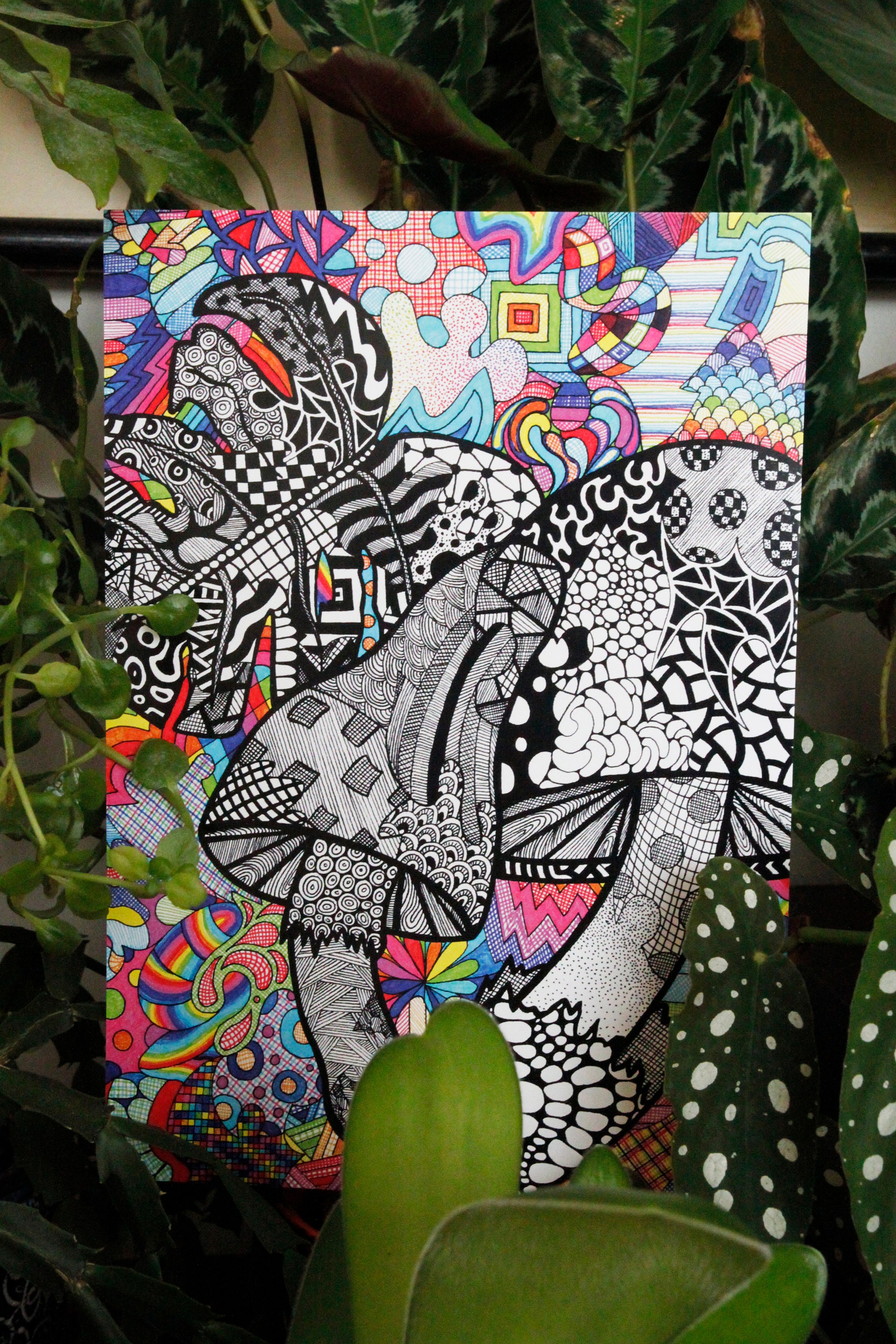 ABSTRACT MUSHROOMS DRAWING Pattern Art, Line Drawing A4 Art Printing ...