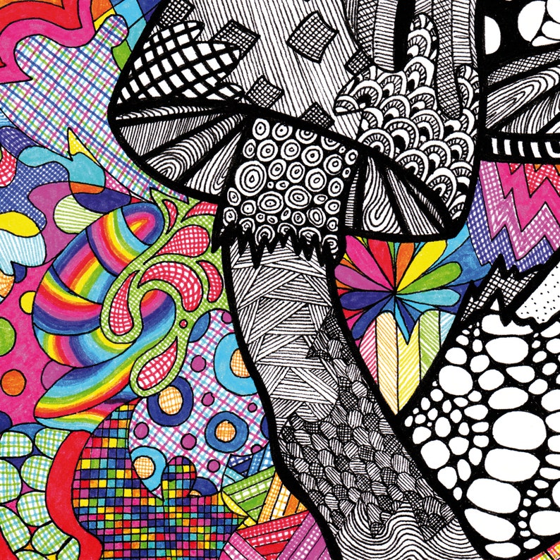 ABSTRACT MUSHROOMS DRAWING Pattern Art, Line Drawing A4 Art Printing ...