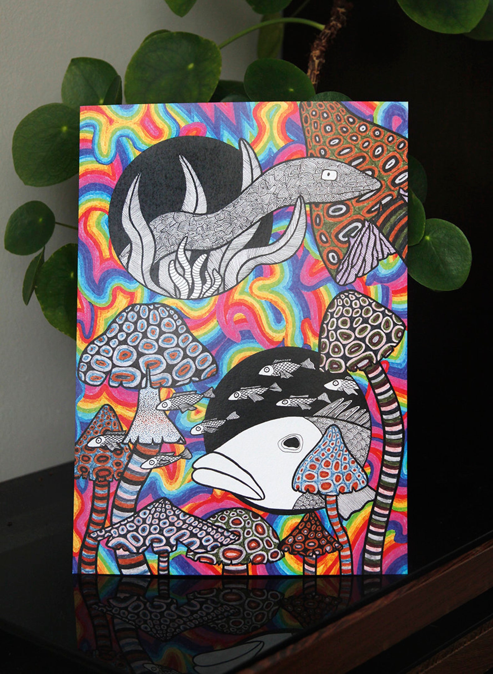 ABSTRACT MUSHROOMS DRAWING Pattern Art, Line Drawing A4 Art Printing ...