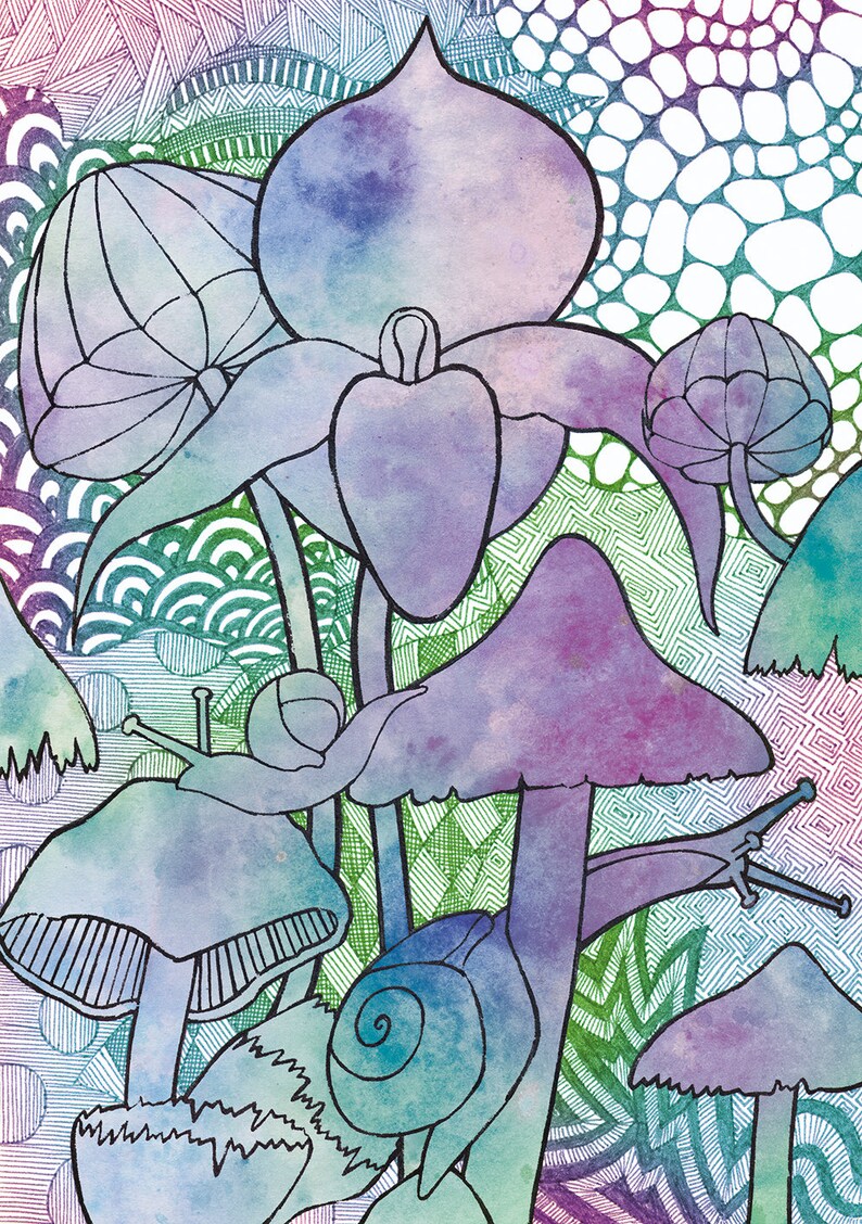 MUSHROOM ART PRINT Abstract Pattern Art Line Drawing A5 Art - Etsy