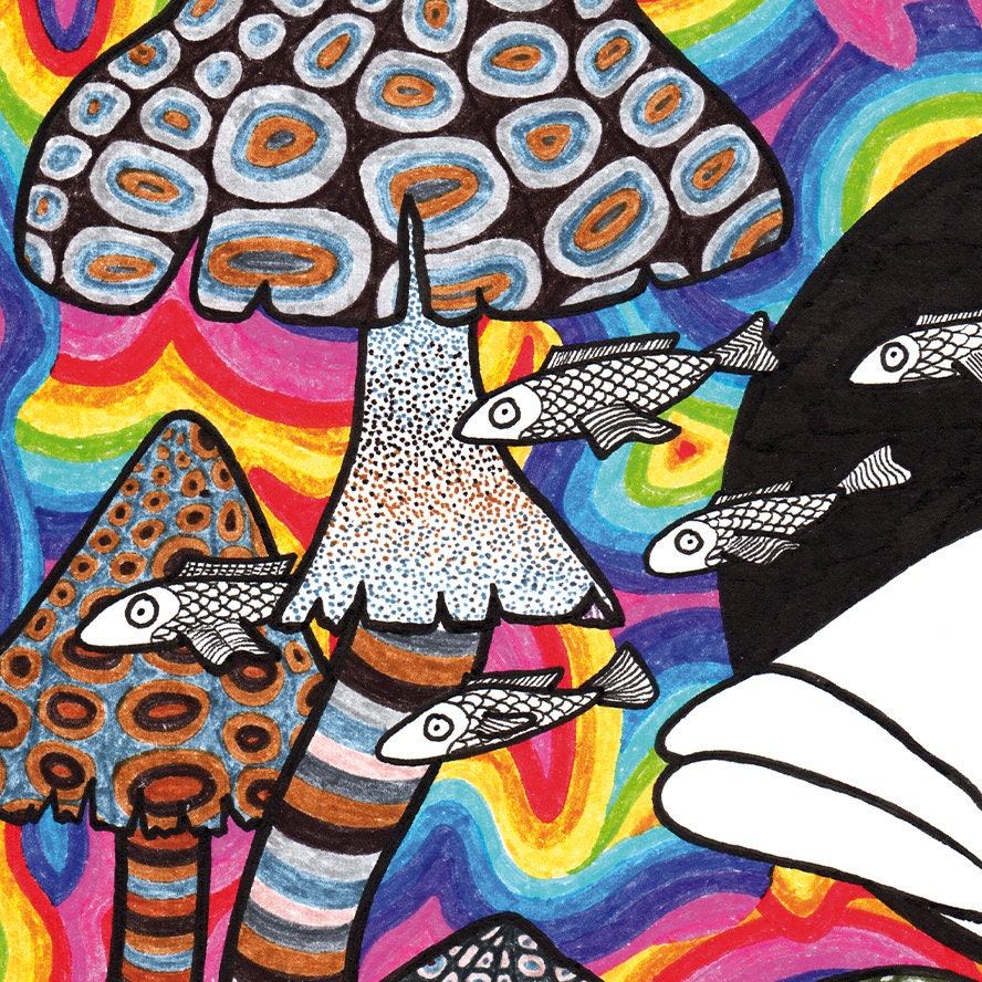 ABSTRACT MUSHROOMS DRAWING Pattern Art, Line Drawing A4 Art Printing ...