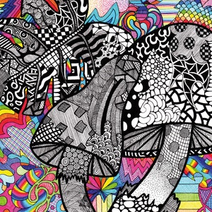 ABSTRACT MUSHROOMS DRAWING Pattern Art, Line Drawing A4 Art Printing ...