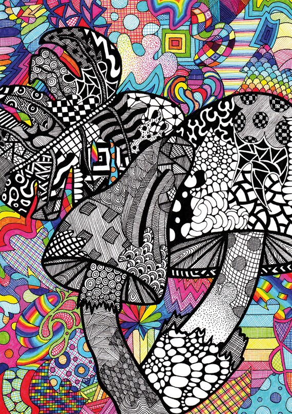 ABSTRACT MUSHROOMS DRAWING Pattern Art Line Drawing A4 Art | Etsy