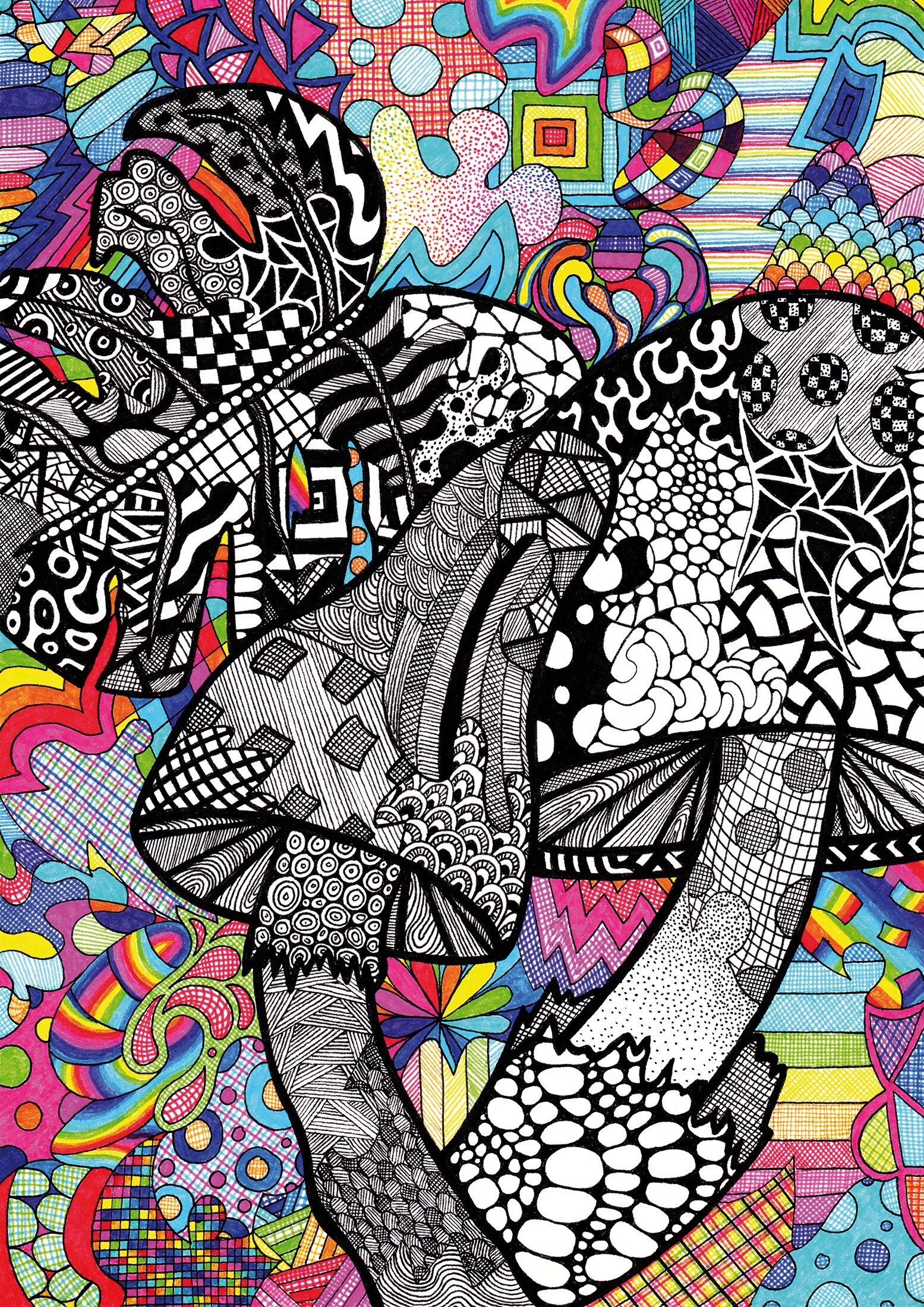 ABSTRACT MUSHROOMS DRAWING Pattern Art, Line Drawing A4 Art Printing ...