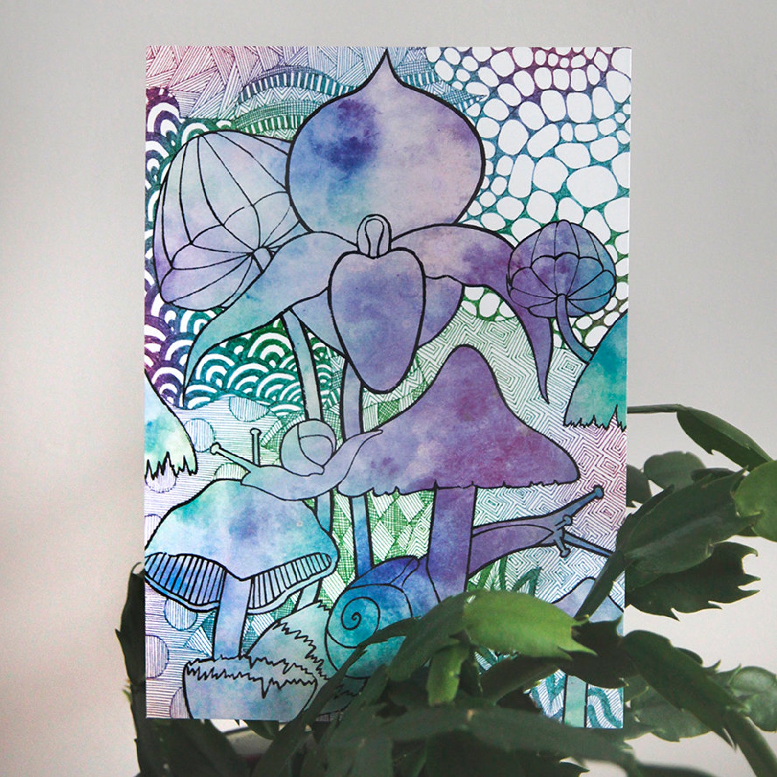 MUSHROOM ART PRINT Abstract Pattern Art Line Drawing A5 Art - Etsy