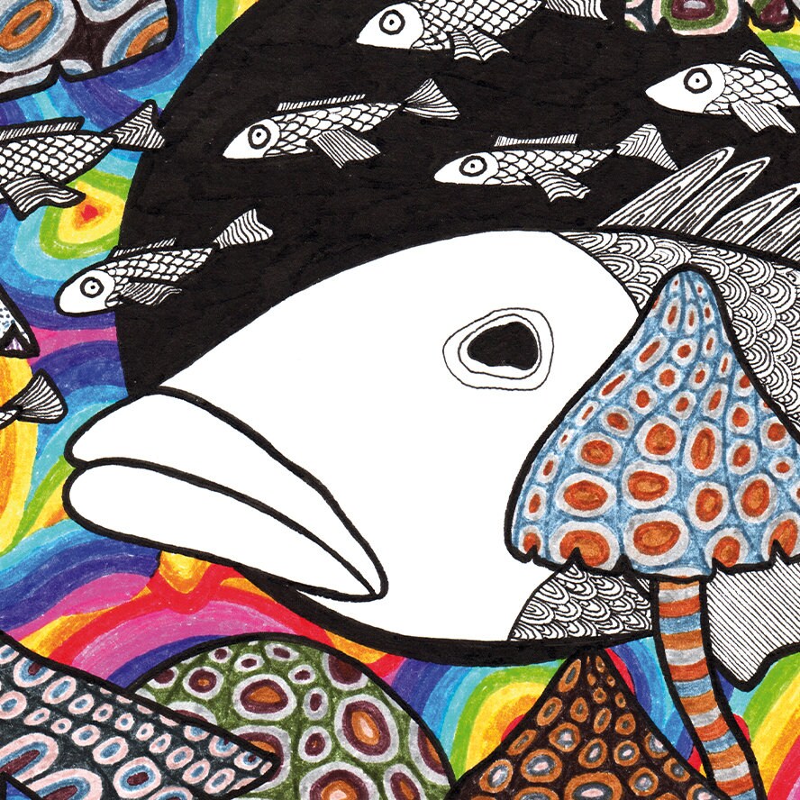 ABSTRACT MUSHROOMS DRAWING Pattern Art, Line Drawing A4 Art Printing ...