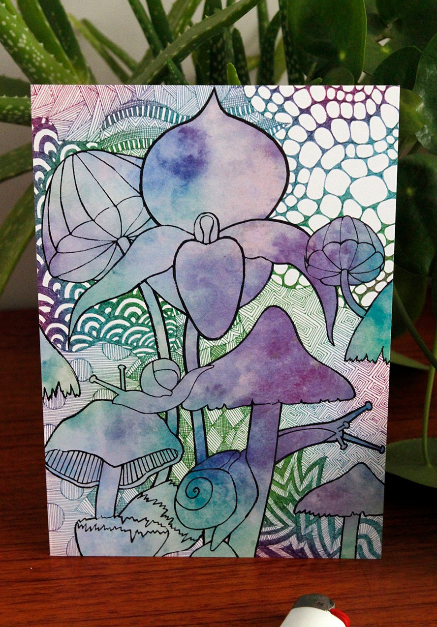 MUSHROOM ART PRINT Abstract Pattern Art Line Drawing A5 Art - Etsy