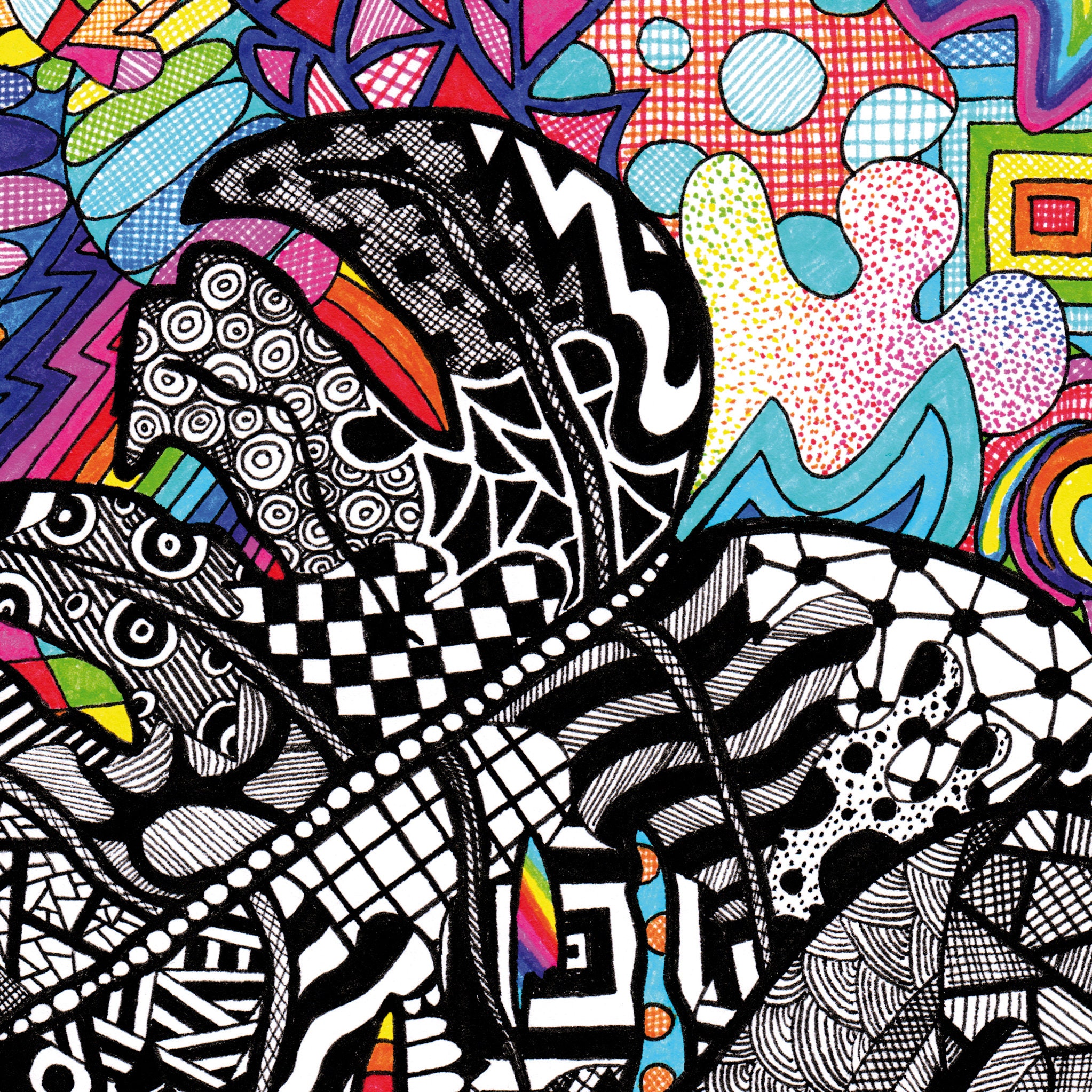 ABSTRACT MUSHROOMS DRAWING Pattern Art, Line Drawing A4 Art Printing ...