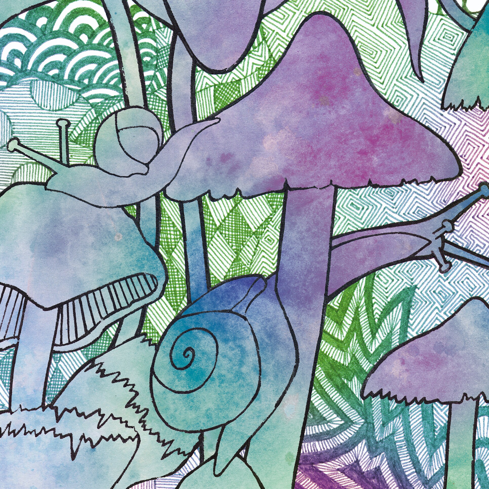 MUSHROOM ART PRINT Abstract Pattern Art Line Drawing A5 Art - Etsy