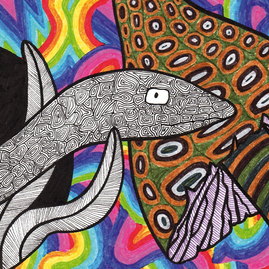 ABSTRACT MUSHROOMS DRAWING Pattern Art, Line Drawing A4 Art Printing ...