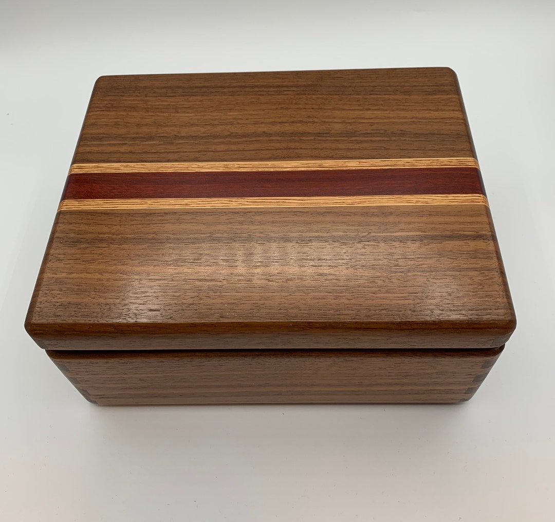 Walnut Jewelry Box With an Inlay of Maple, Oak, and Purpleheart - Etsy