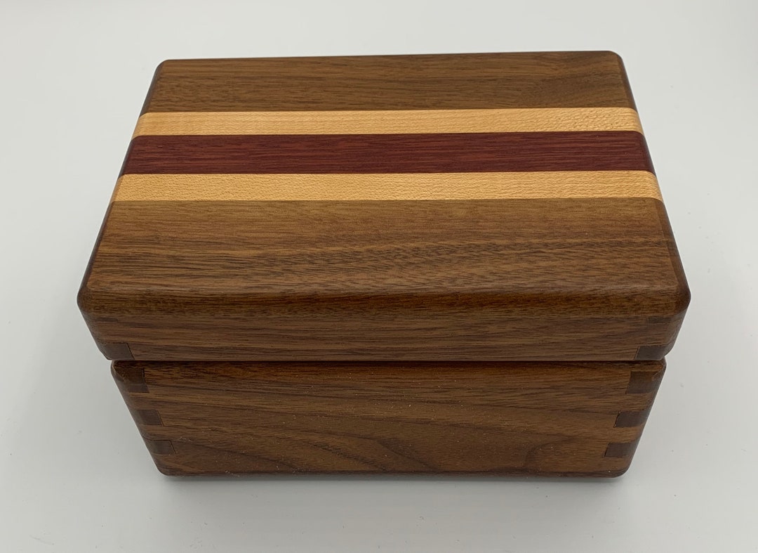 Walnut Jewelry Box With an Inlay of Maple and Purpleheart - Etsy