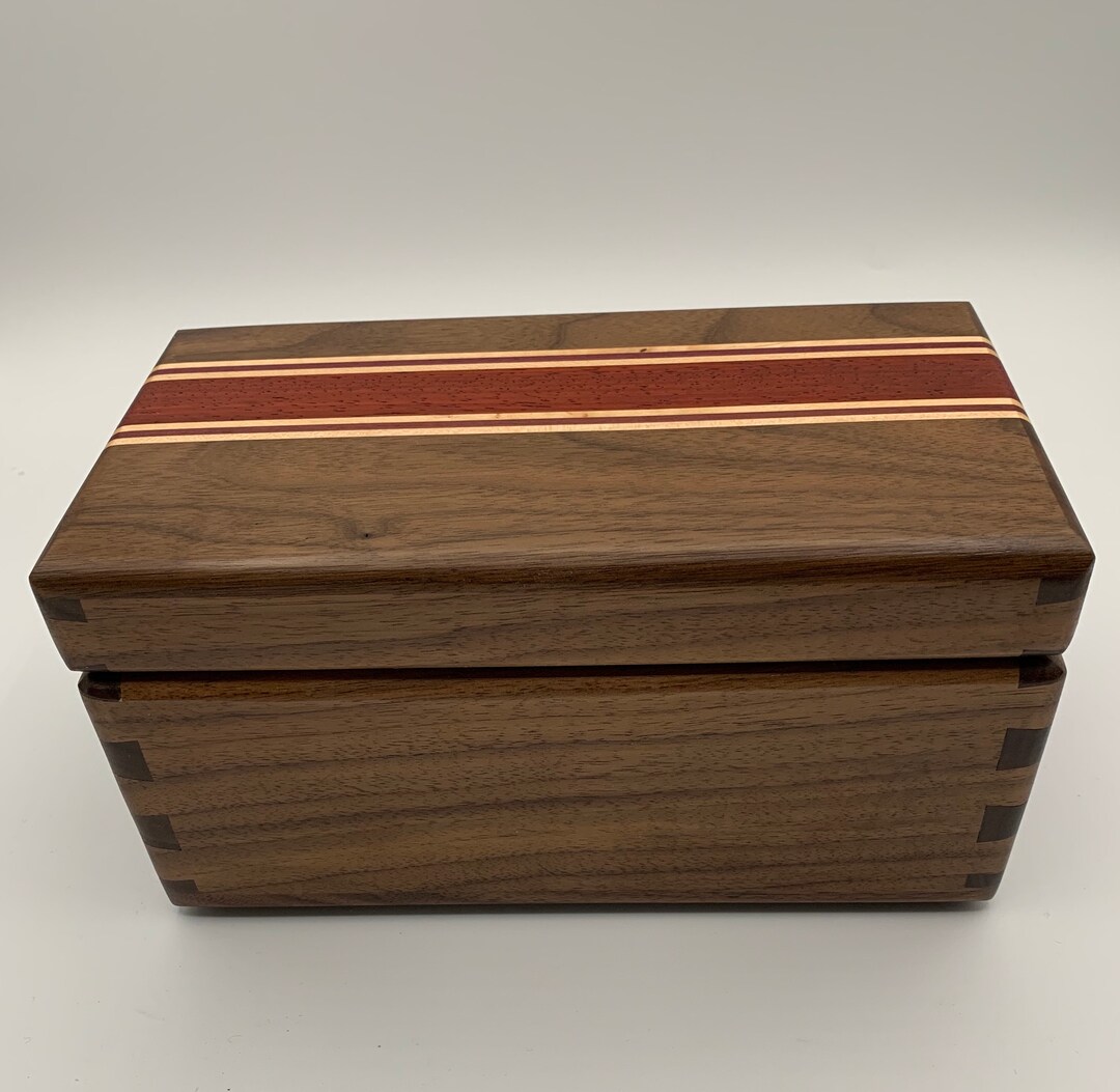 Walnut Jewelry Box With Inlay of Maple and Padauk - Etsy