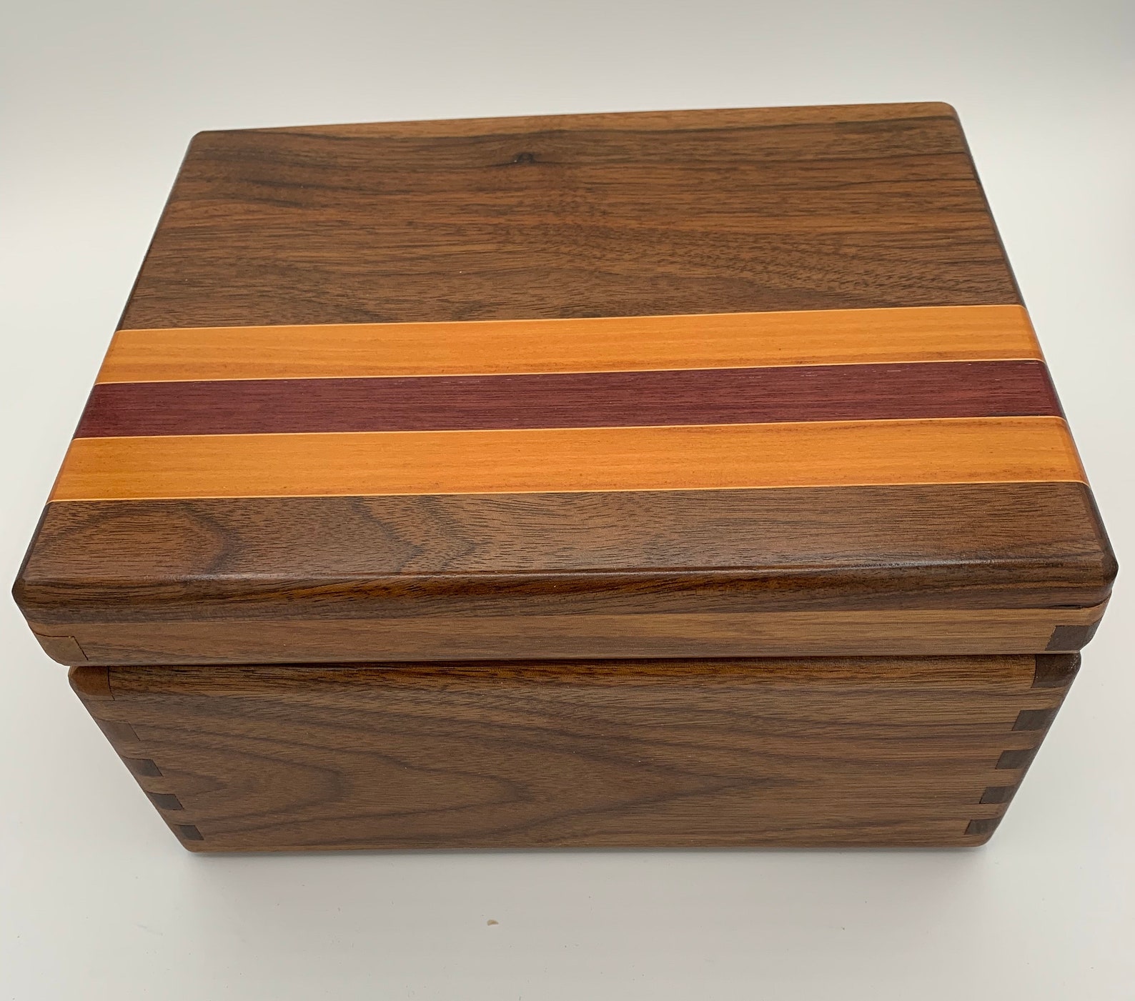 Black Walnut Jewelry Box With an Inlay of Rosa Peroba, Purpleheart, and ...