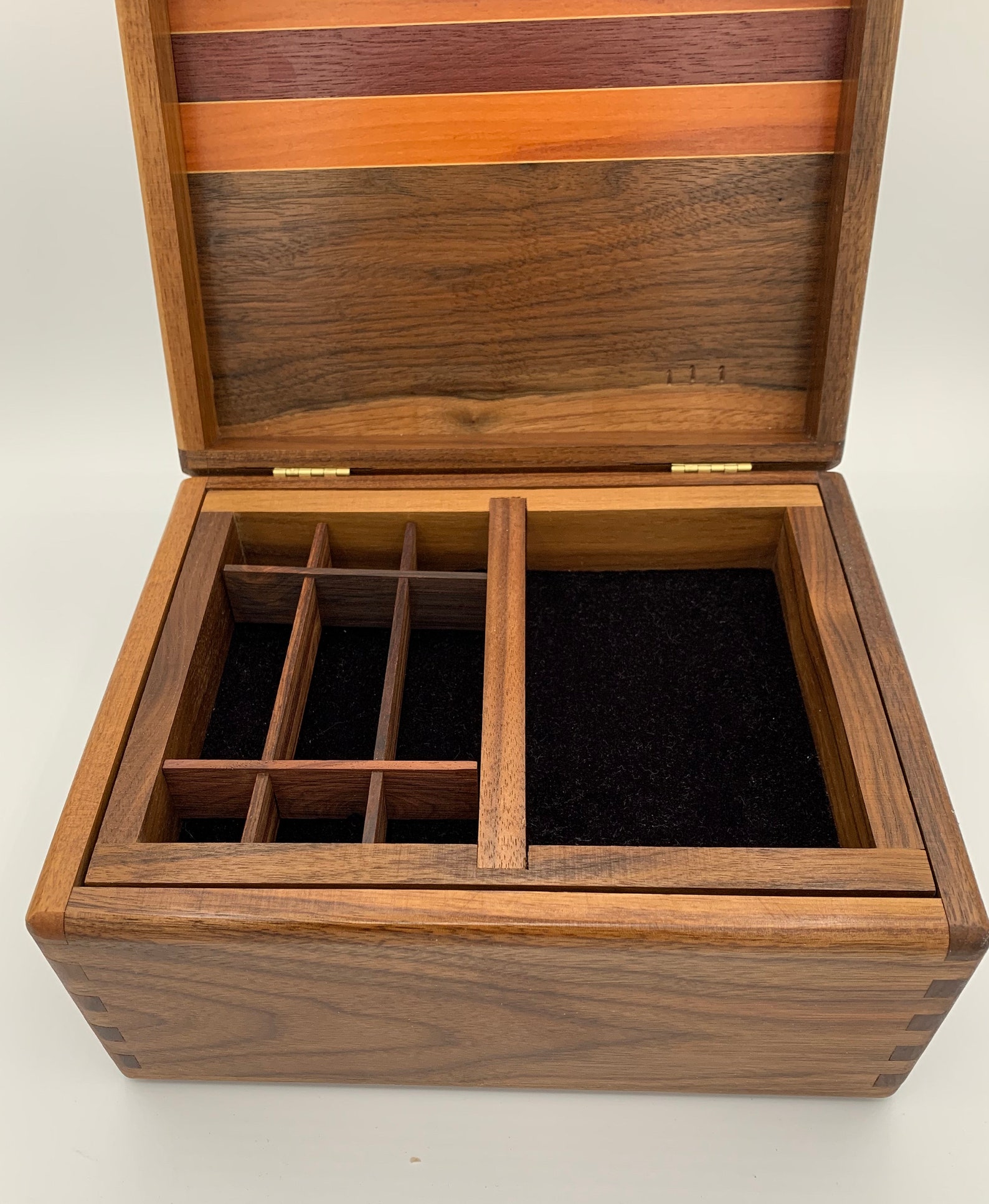 Black Walnut Jewelry Box With an Inlay of Rosa Peroba, Purpleheart, and ...