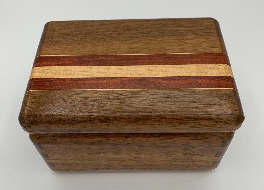 Walnut Jewelry Box With Maple and Bloodwood Inlay - Etsy