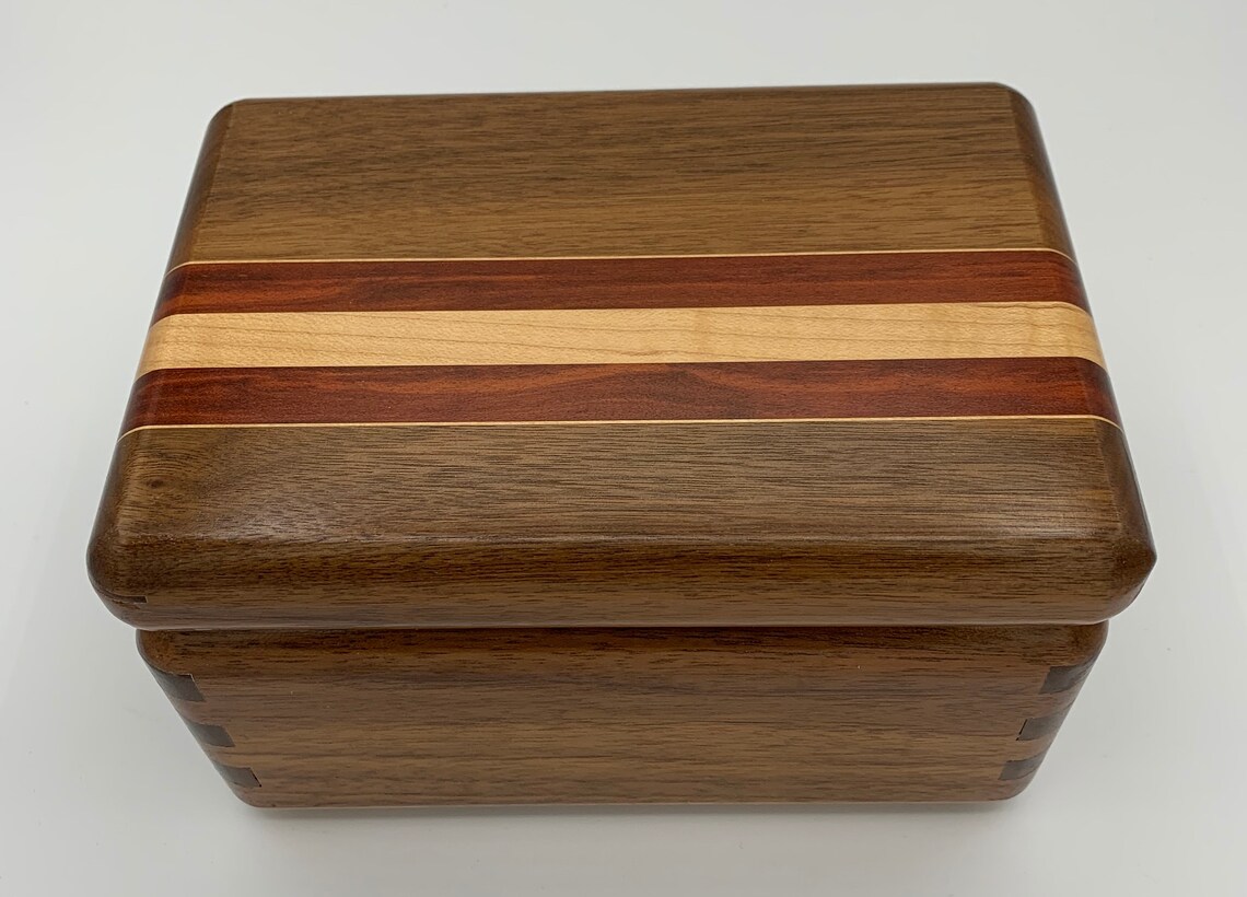 Walnut Jewelry Box With Maple and Bloodwood Inlay - Etsy
