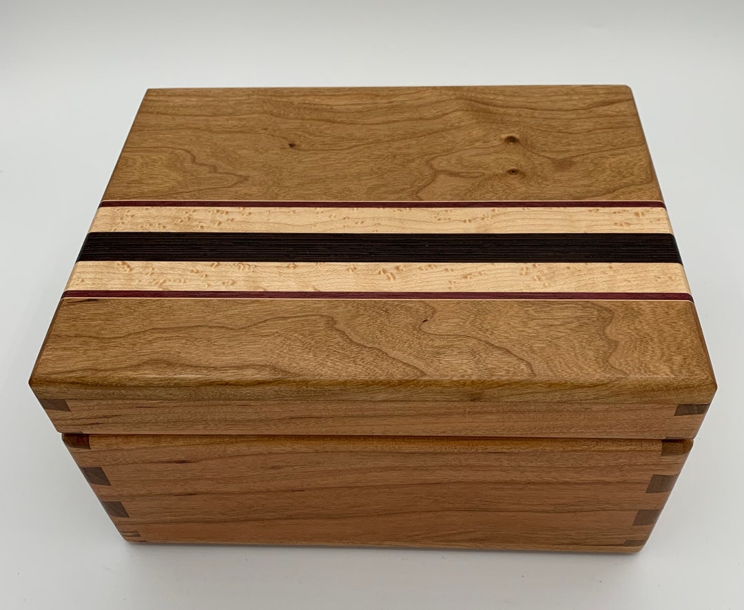 Cherry Jewelry Box With an Inlay of Wenge, Birdseye Maple, Purpleheart ...