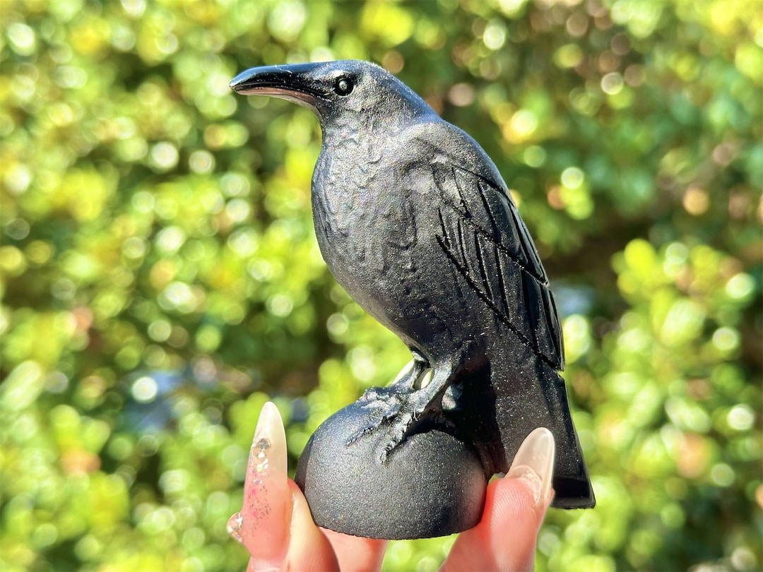 3.4" Natural Obsidian Hand Carved Crow,crystal Quartz Bird,crow Carving,energy Crystal,reiki ...