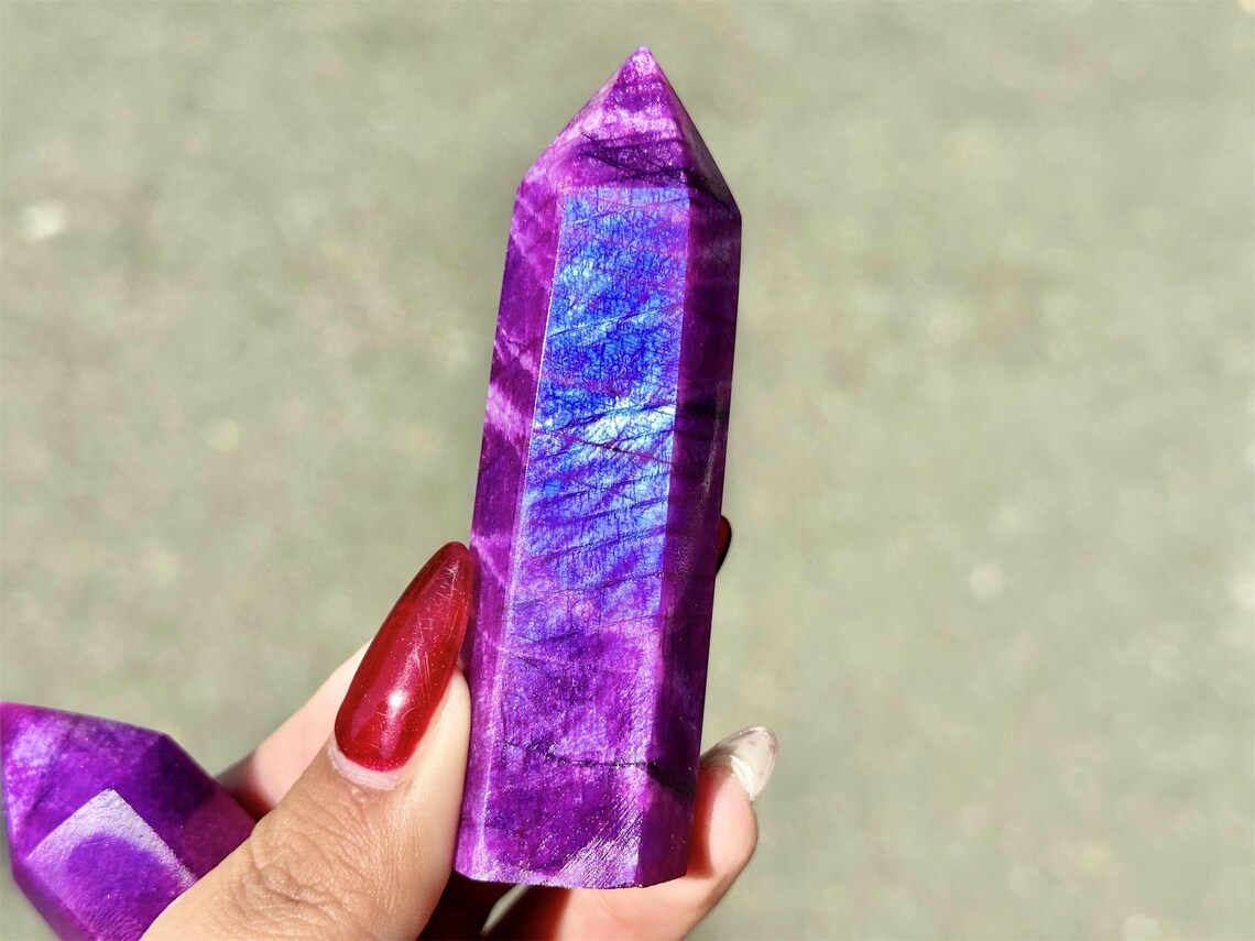 7CM+ Purple Moon Stone Obelisk: Hand Carved Quartz Crystal Tower ...