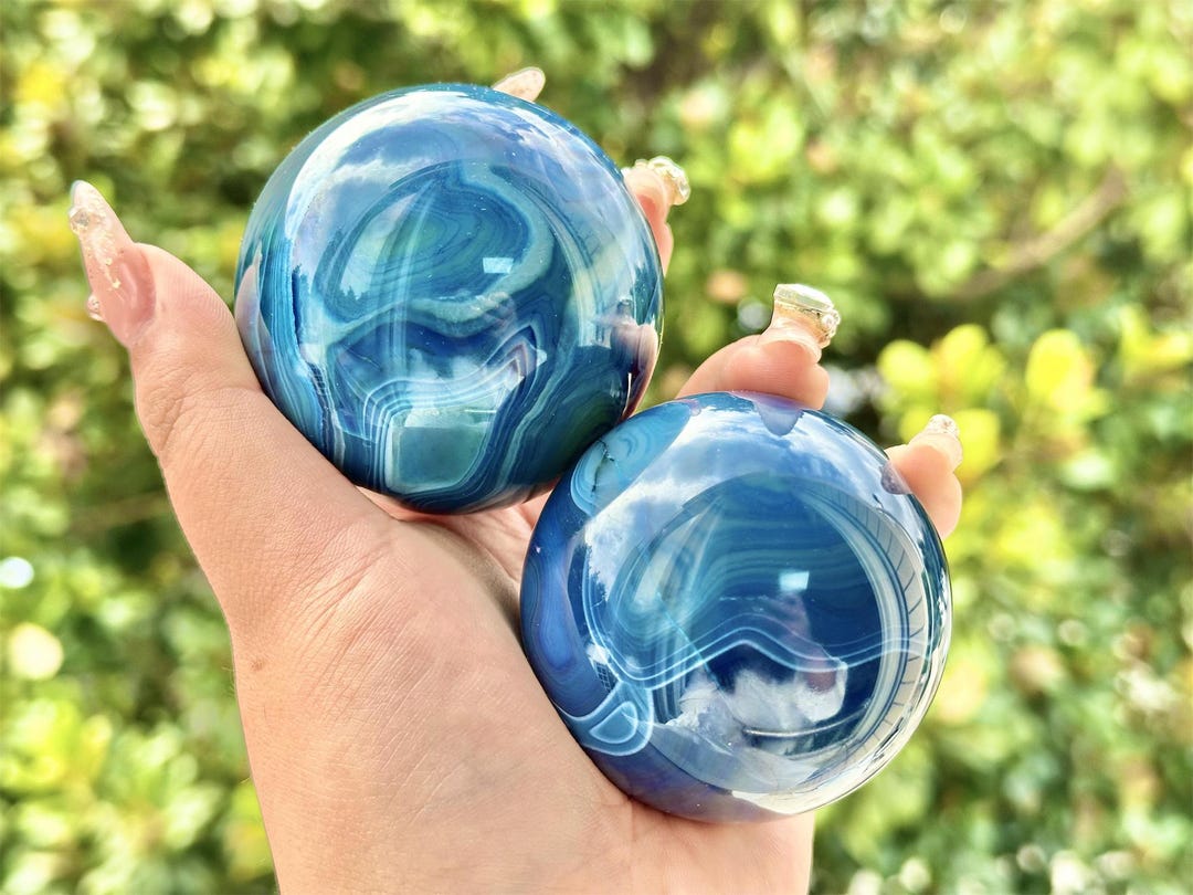 1PC 50mm+ Blue Agate Sphere,quartz Crystal,crystal Ball Carving,reiki ...