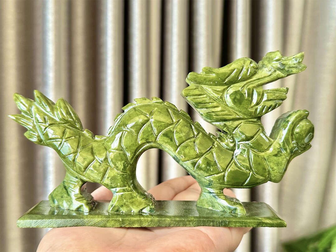 Hand Carved Xiuyan Jade Dragon: Natural Crystal Home Decor (6.4") - Etsy
