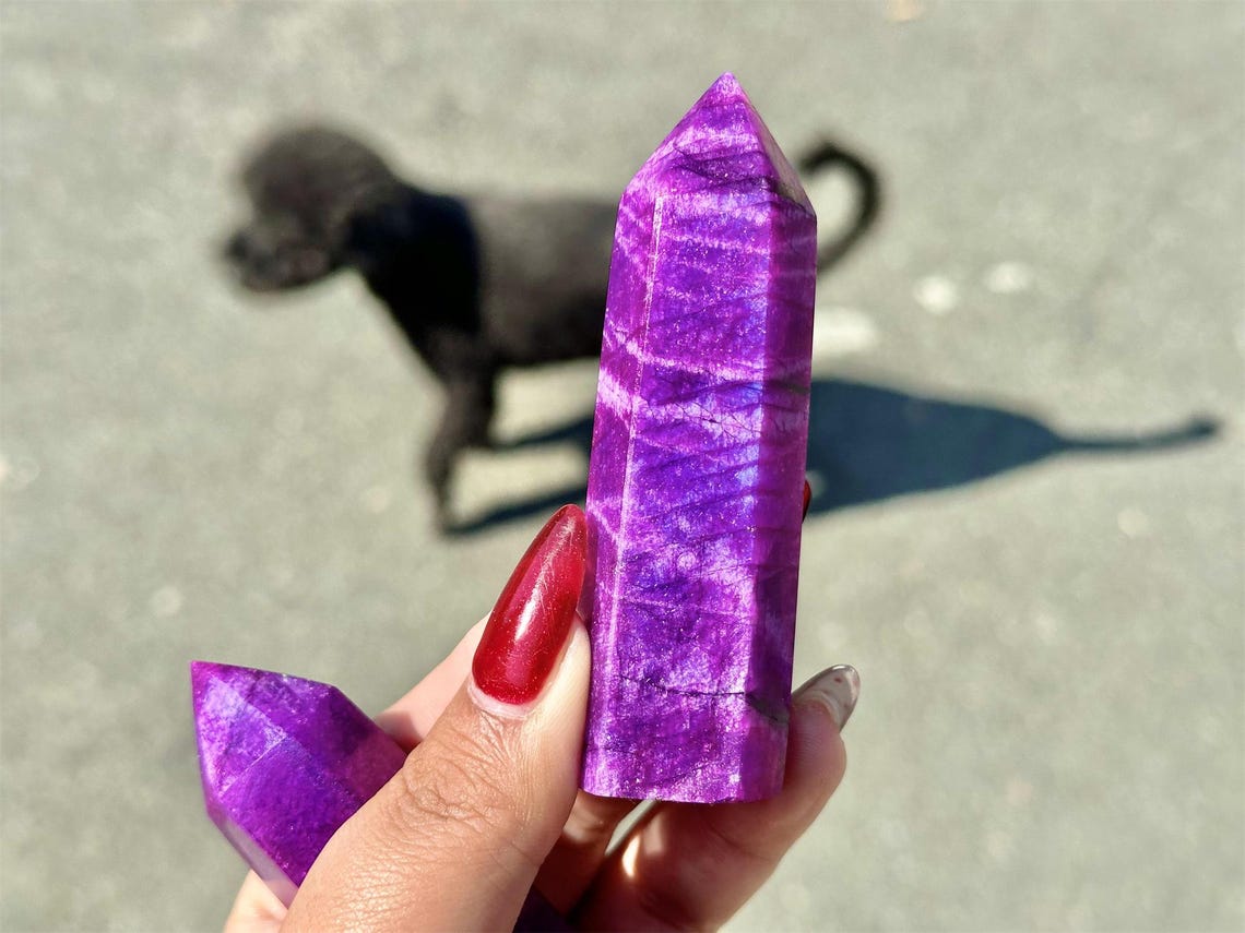 7CM+ Purple Moon Stone Obelisk: Hand Carved Quartz Crystal Tower ...