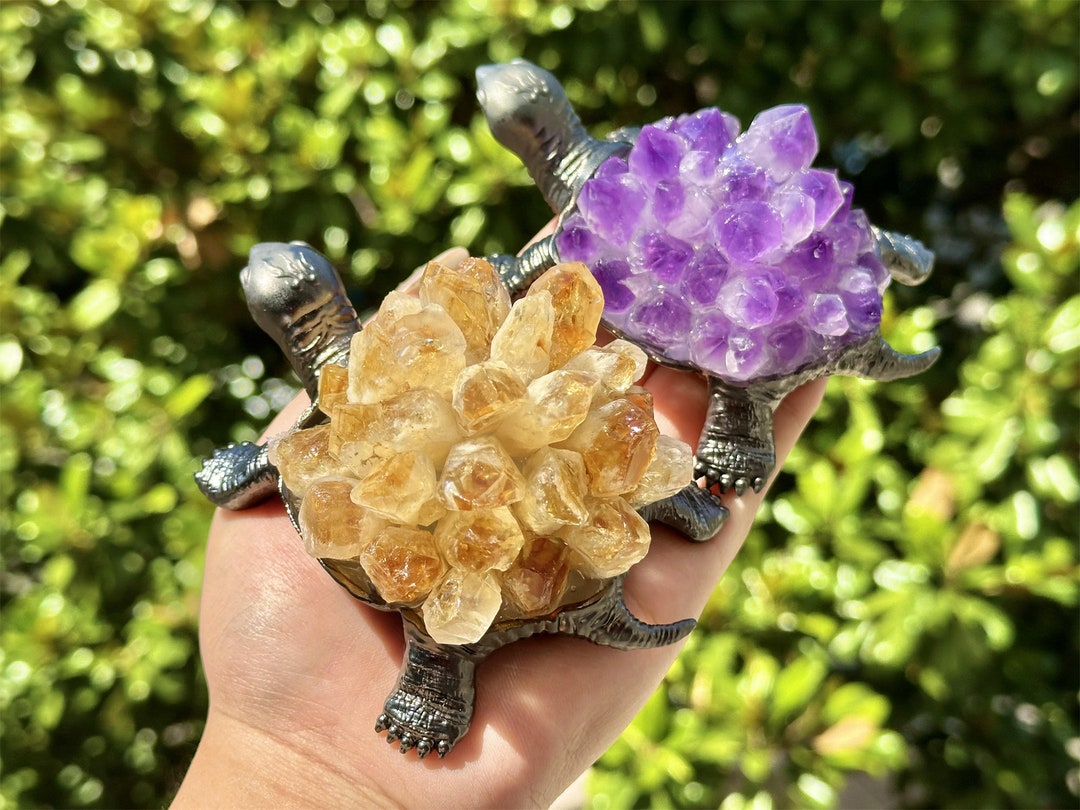 Amethyst Citrine Crystal Turtle: Hand Carved Quartz Animal Decor - Etsy