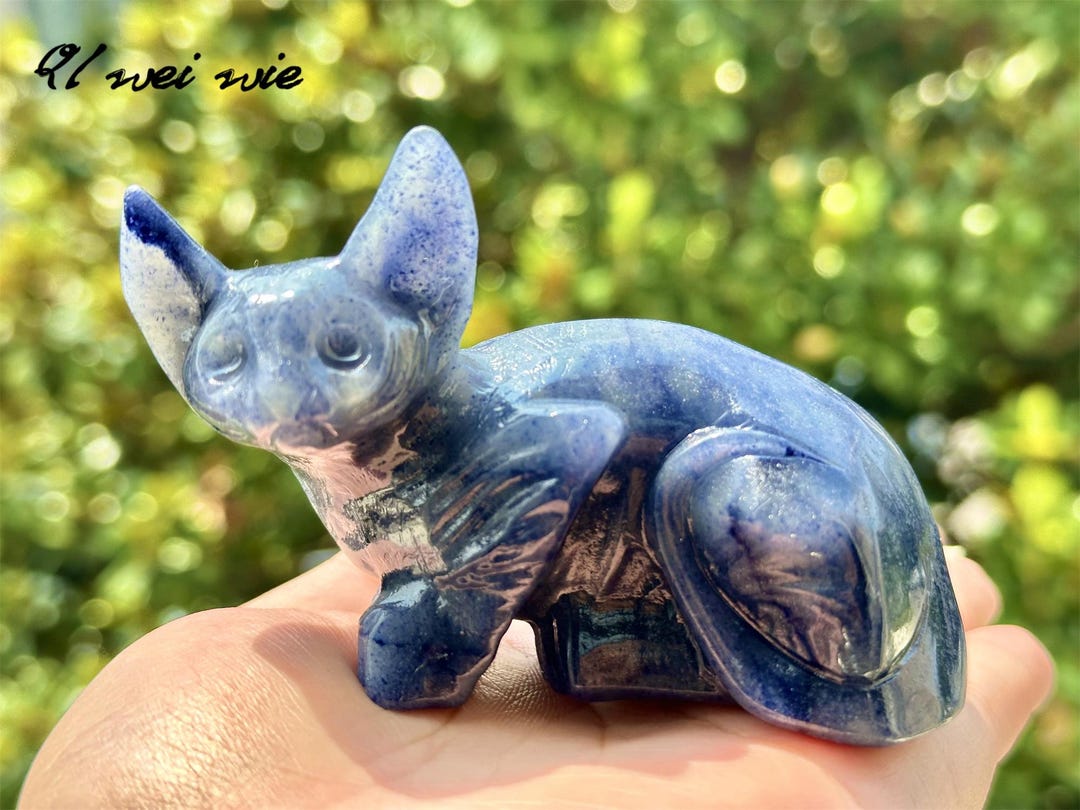 4" Natural Blue Aventurine Hand Carved Elf Cat,crystal Quartz Elf,cat ...