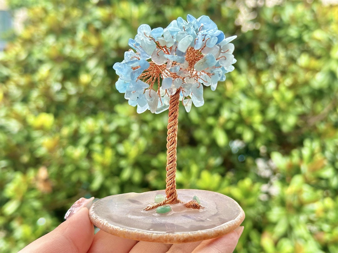 4" Natural Aquamarine Tree of Life Desk Decor, Wire Wrapped Tree, 7 ...