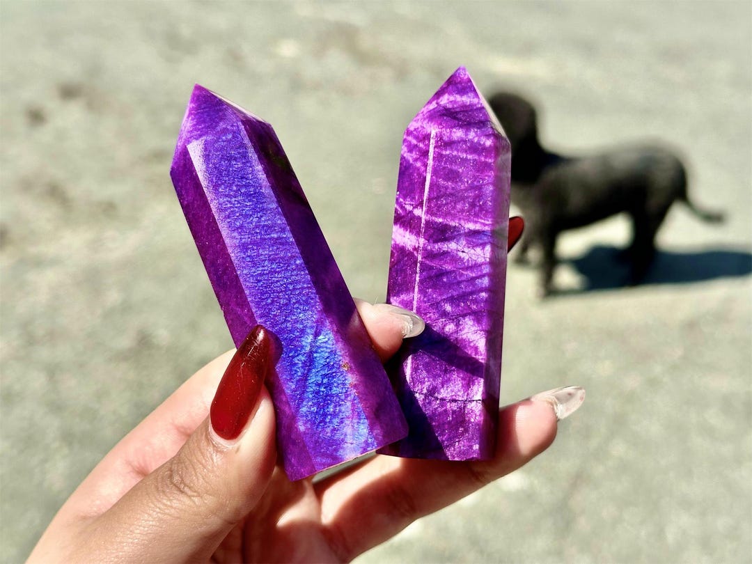 7CM+ Purple Moon Stone Obelisk: Hand Carved Quartz Crystal Tower ...
