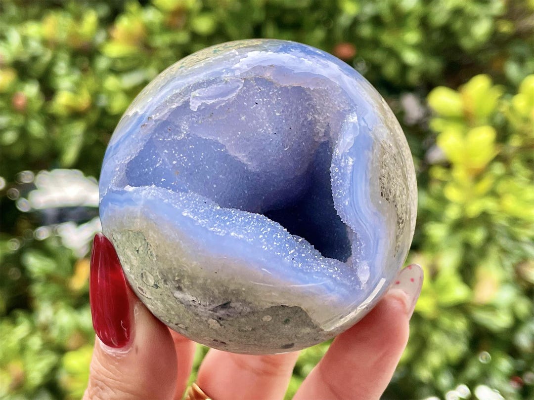 1PC Natural Blue Lacey Agate Geode Sphere,quartz Crystal,crystal Ball ...