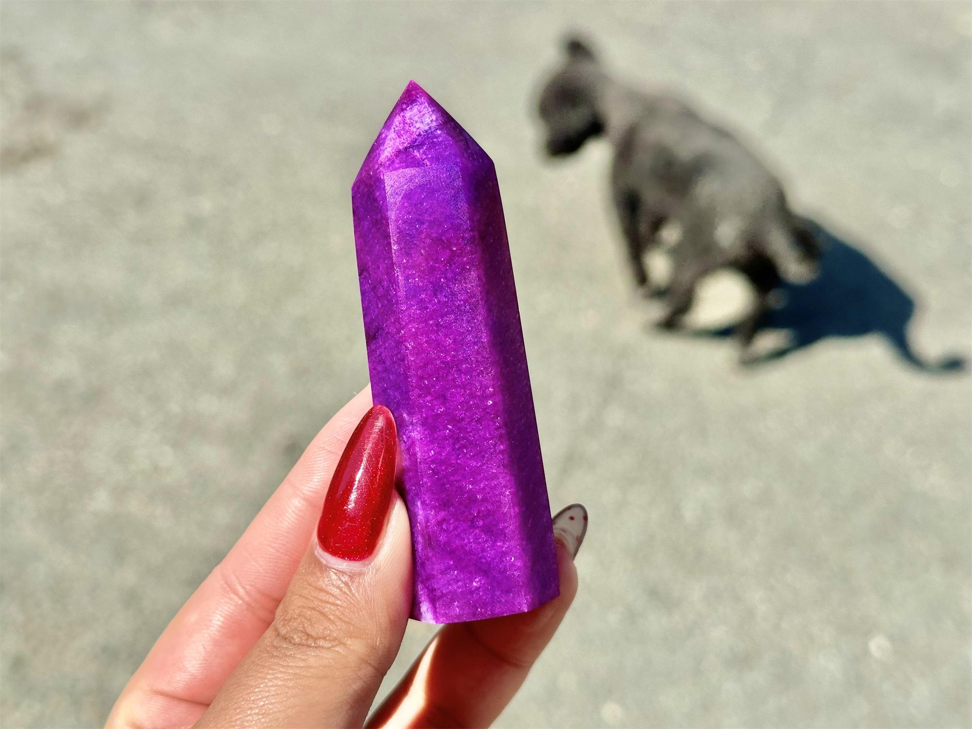 7CM+ Purple Moon Stone Obelisk: Hand Carved Quartz Crystal Tower ...