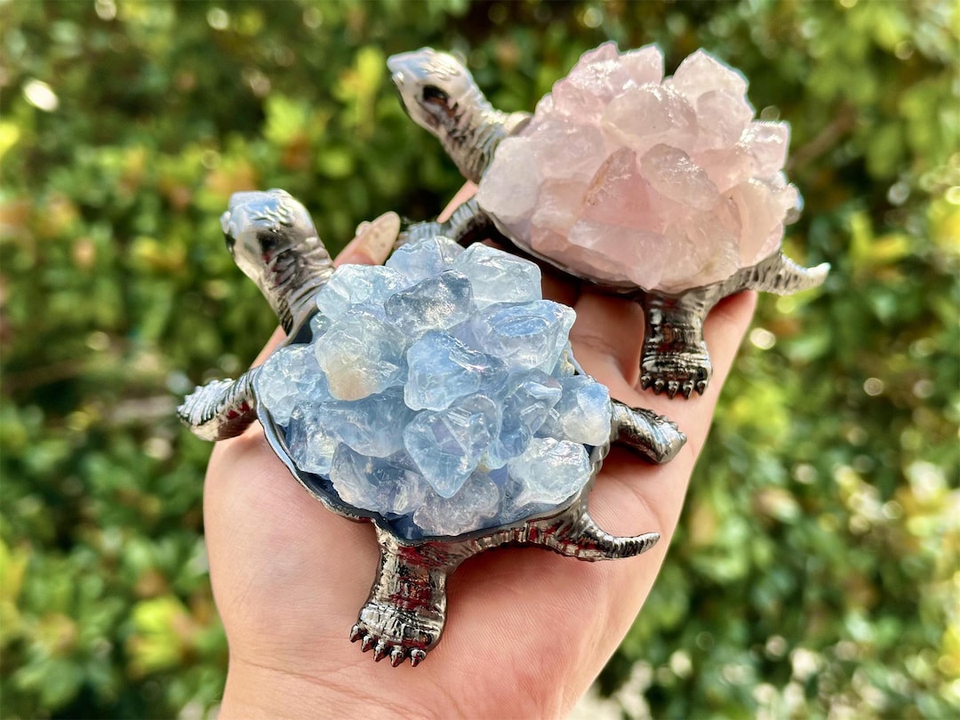 4.6" Natural Rose Quartz/blue Fluorite Rough Turtle,quartz Crystal ...