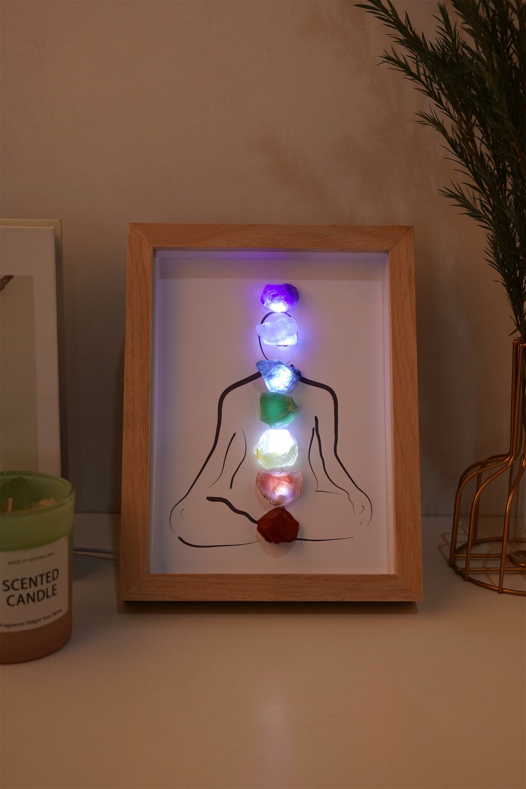 Chakra Crystal Set Decoration With Wooden Frame, 7 Healing Stone Kit ...