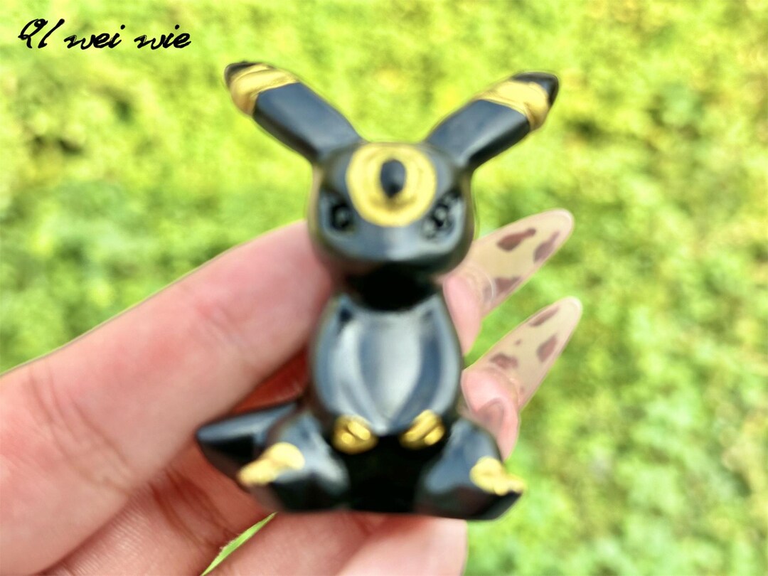Obsidian Umbreon Carving: Hand Carved Crystal Elf, Reiki Healing Decor ...