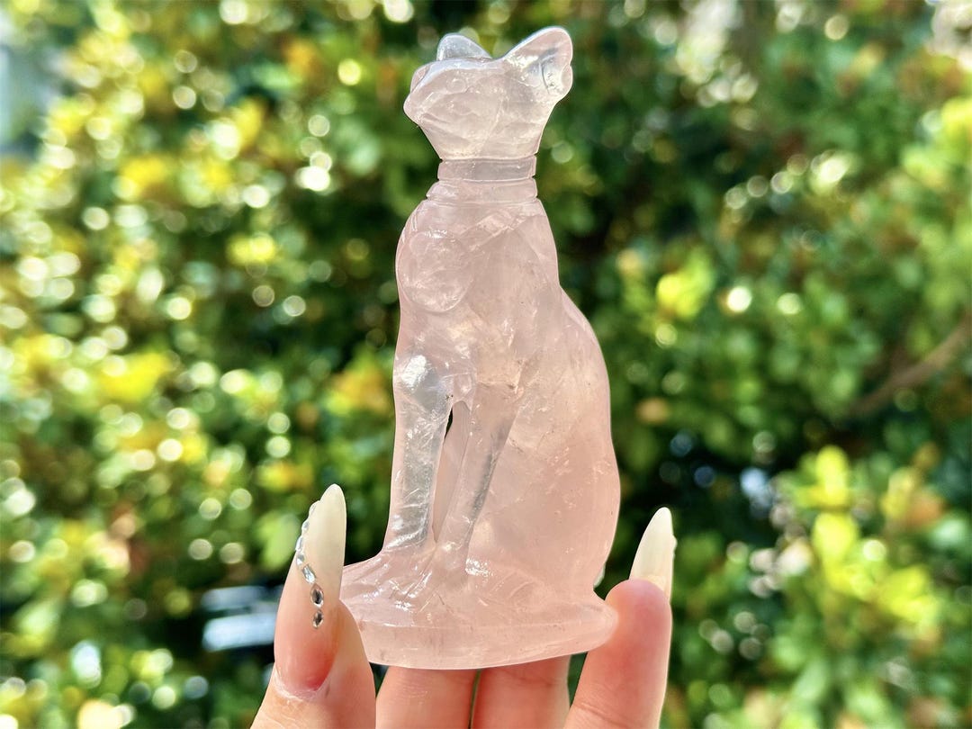 Hand Carved Rose Quartz Cat: Egyptian Mau Crystal Figurine - Etsy Australia