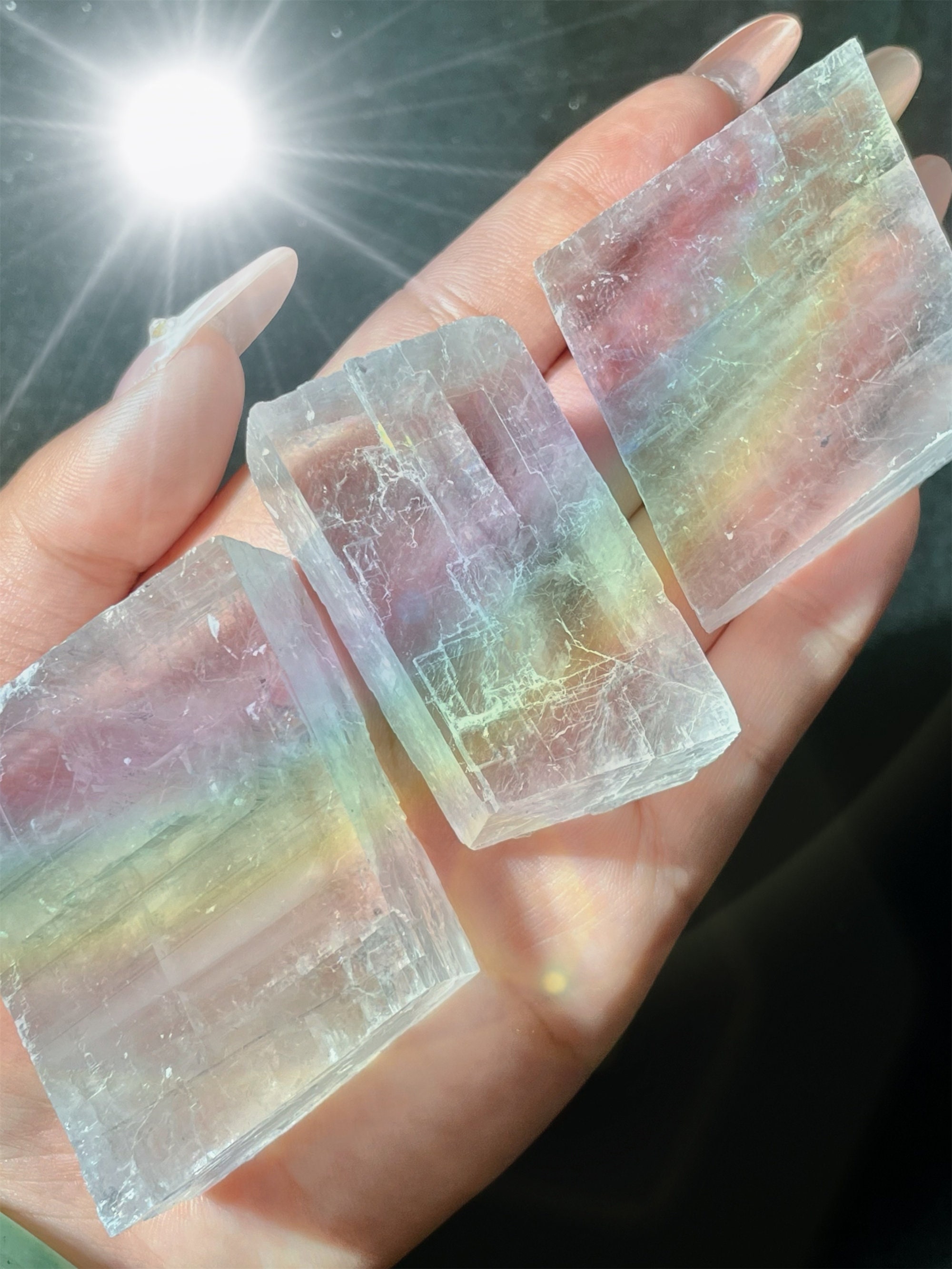 50g Natural Optical Calcite Cube With Rainbows Raw Stone ,high Quality ...
