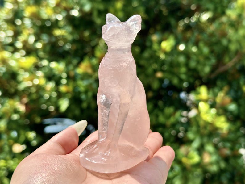 Hand Carved Rose Quartz Cat: Egyptian Mau Crystal Figurine - Etsy Australia
