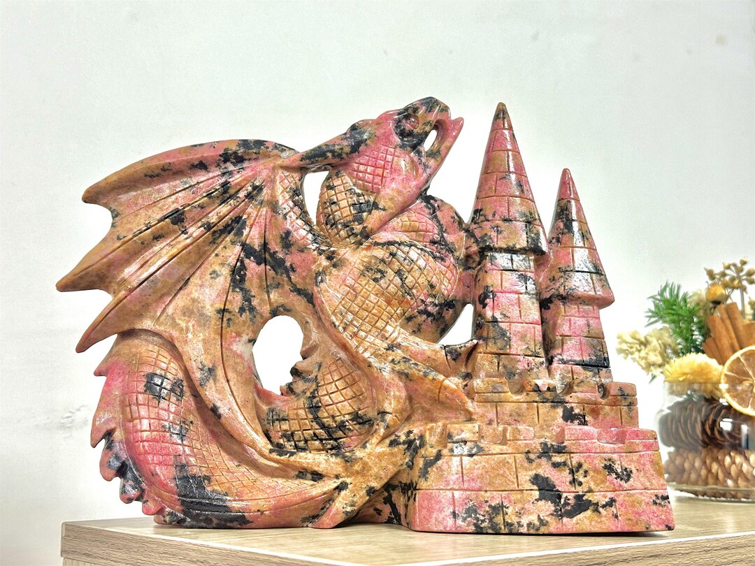 4kg+ Natural Rhodonite Hand Carved Dragon Castle,crystal Quartz, Dragon ...