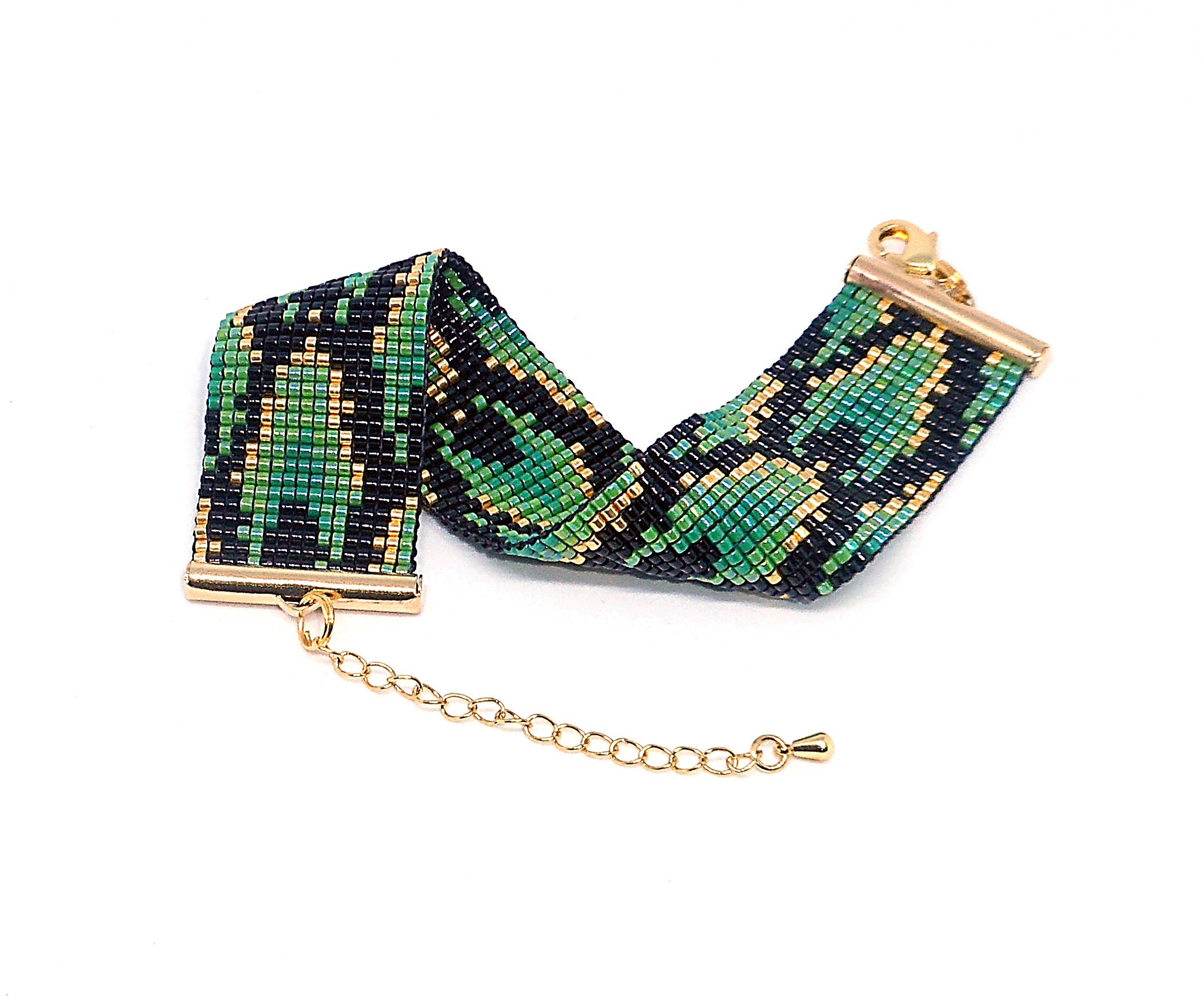 Green Snake Skin Bracelet Beaded Loom Bracelet Green Black - Etsy