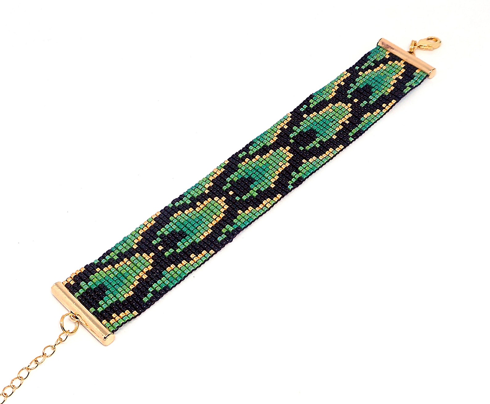 Green Snake Skin Bracelet Beaded Loom Bracelet Green Black - Etsy