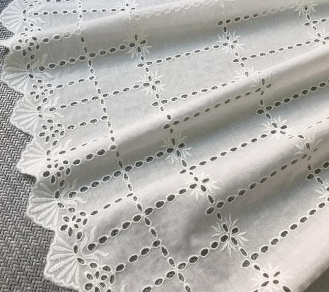 Off White Eyelet Fabric, Embroidery Cotton, Both Scalloped Edge Fabric ...