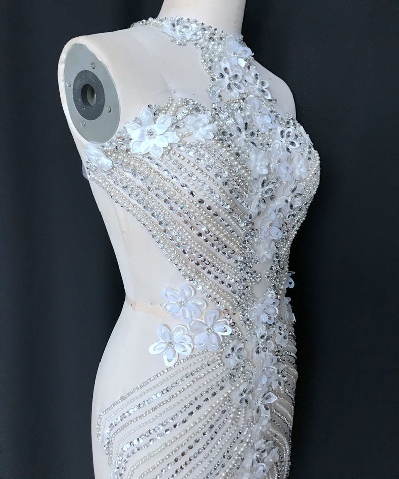 Rhinestone Applique Full Lengh Body Crystals Bodice Patches Sew on 3D ...