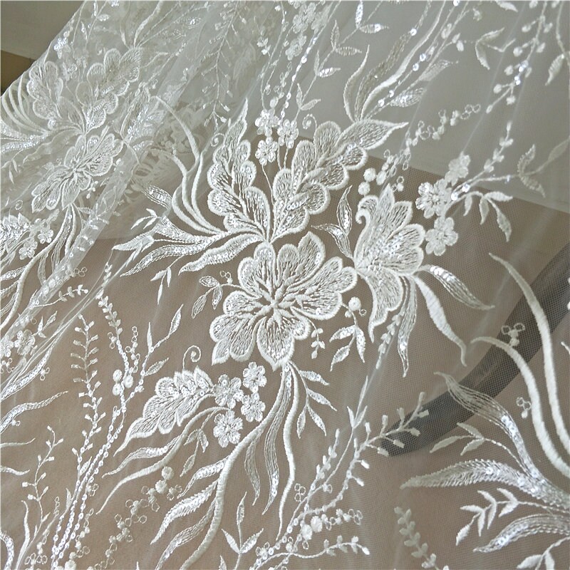Elegant Flower Embroidery Lace Fabric With Sequins Beauty Dress Lace ...