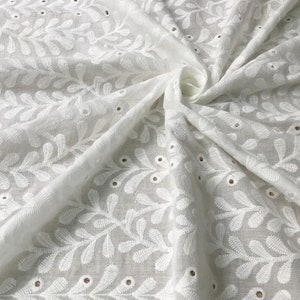 Leaf Pattern Cotton Lace Fabric, Cotton Embroidered Lace Fabric, Eyelet ...