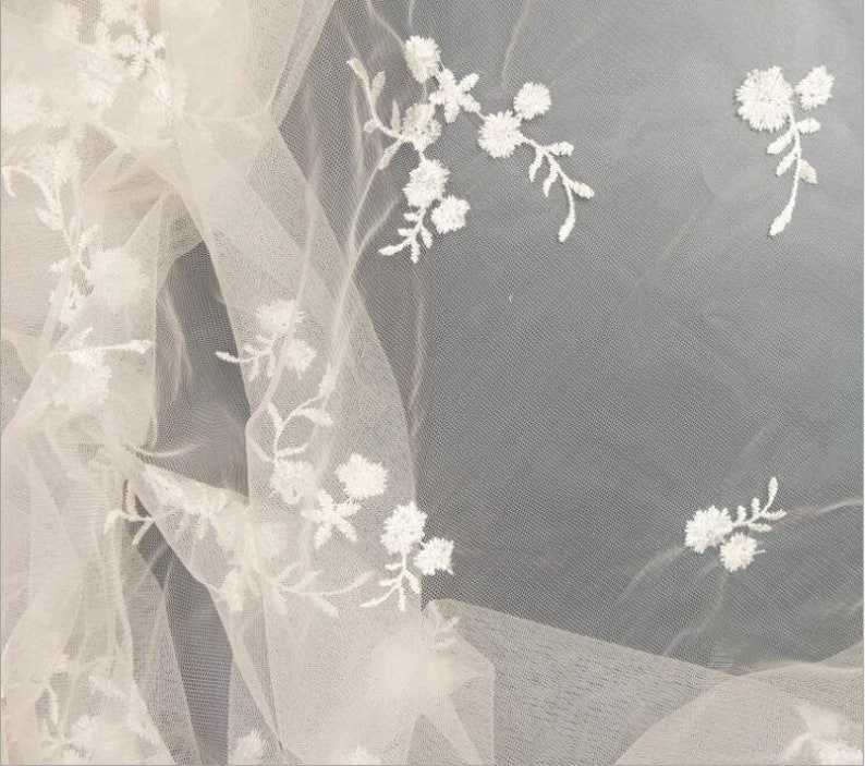Beautiful Flower Embroidered Lace Fabric, Bridal Lace Fabric, Wedding ...